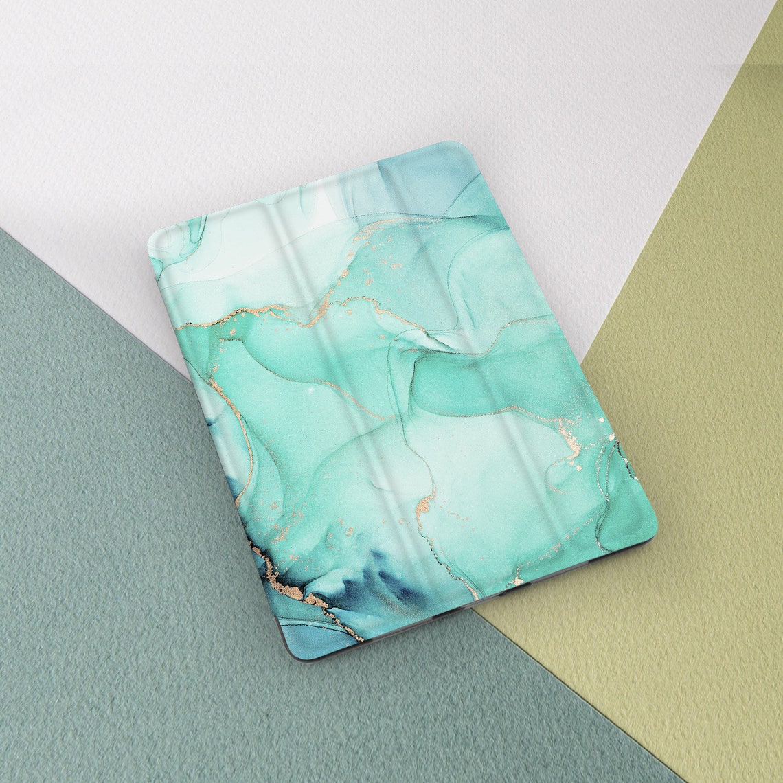 Light Blue Art Watercolor Art Blue Marble Teal Stone iPad Case Elegant ...