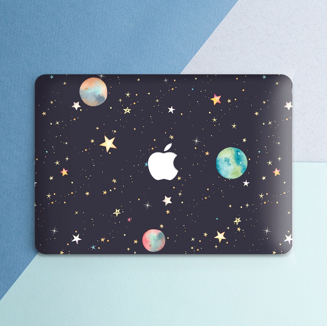 Stars MacBook Case Cute Watercolor Space MacBook Planets Dark Blue Deep ...