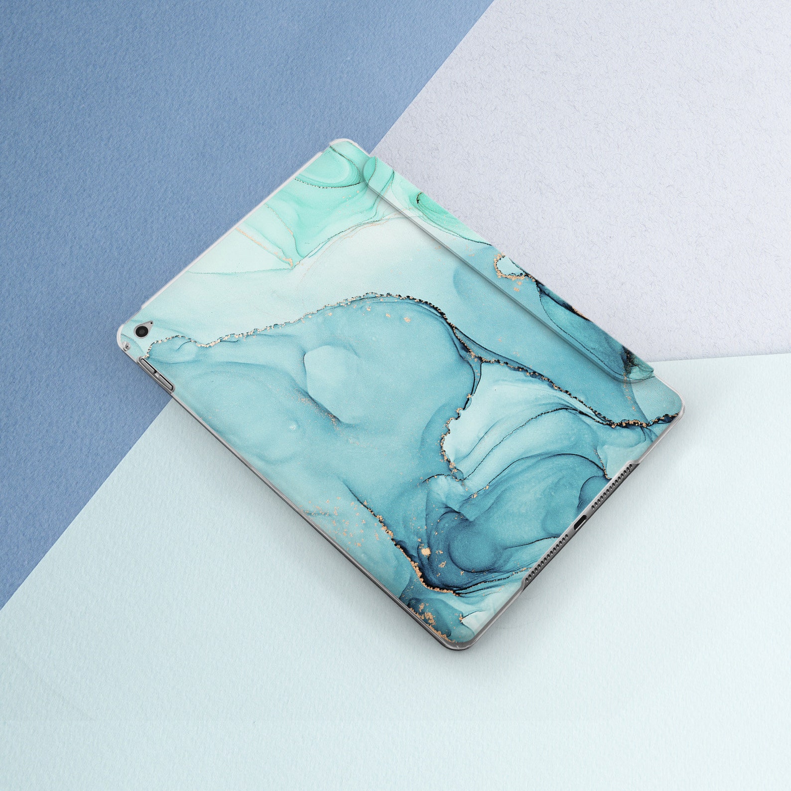 Light Blue Art Watercolor Art Blue Marble Teal Stone iPad Case Elegant ...