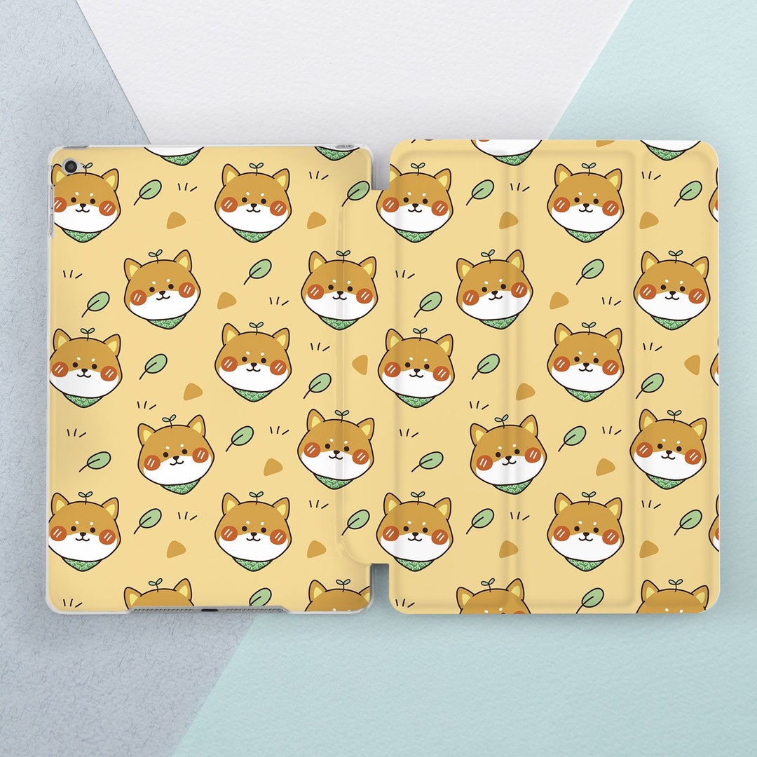 Kawaii Shiba Inu Art iPad Case Beige iPad Case Dogs iPad Case Puppy Cute Green Leaves Cartoon ...