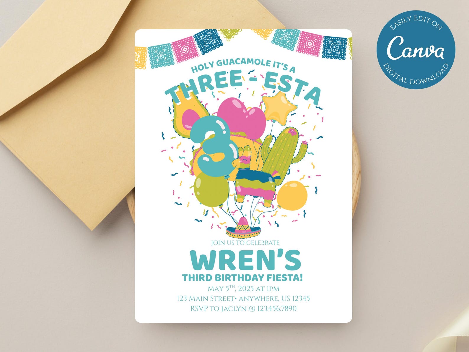 Three-esta Birthday Invitation: Mexican Fiesta Party, Editable Template ...