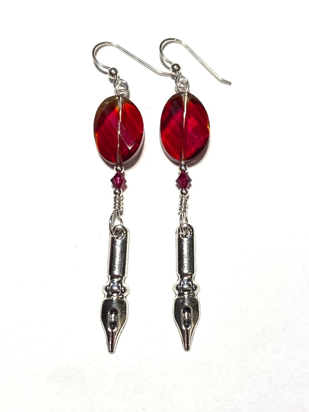 Written With the Heart's Blood Earrings Glass Swarovski Crystal Pen Nib ...