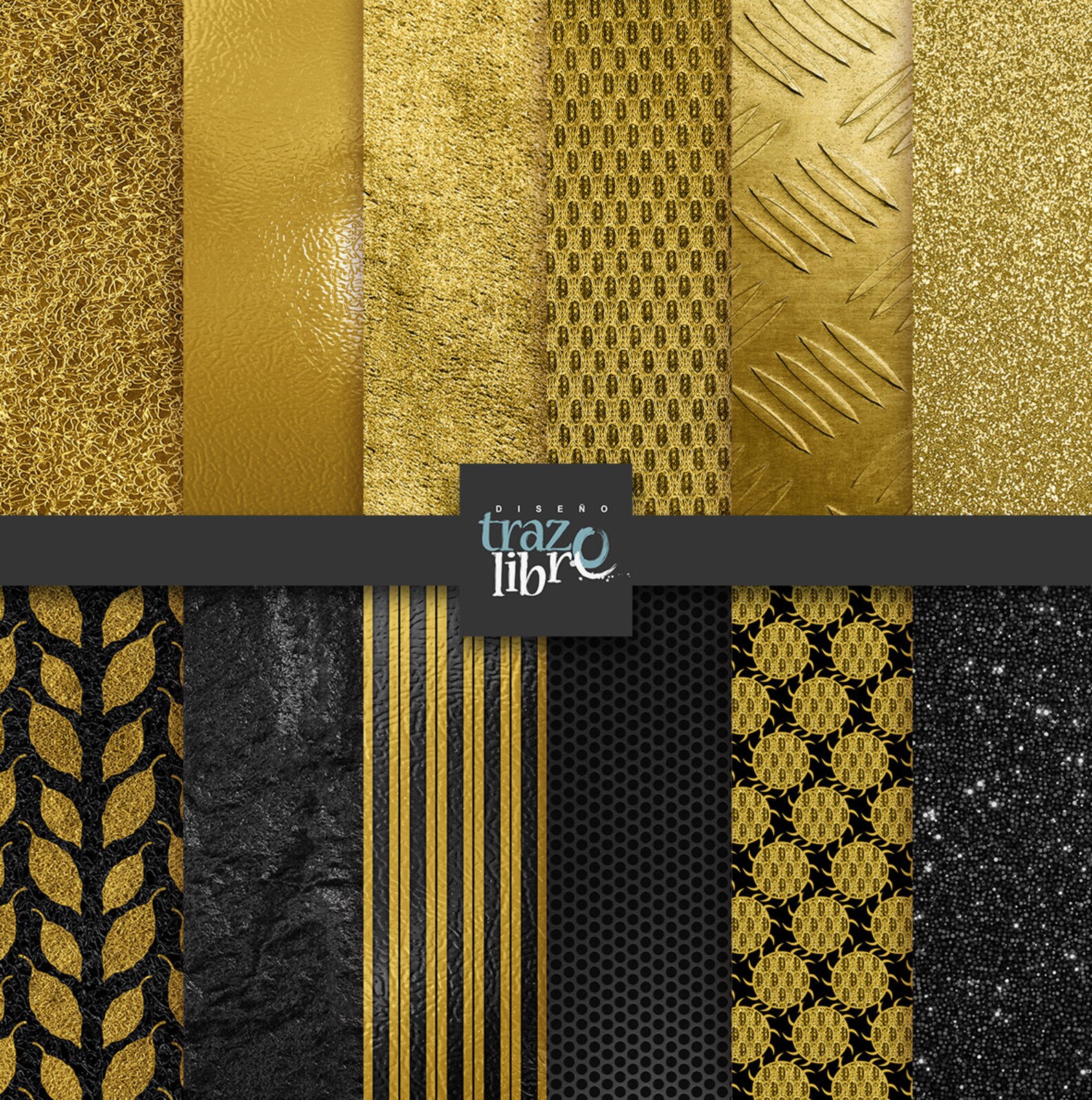 GOLD BLACK DIGITAL Paper: Digital Download, Digital Clip Art, Gold ...