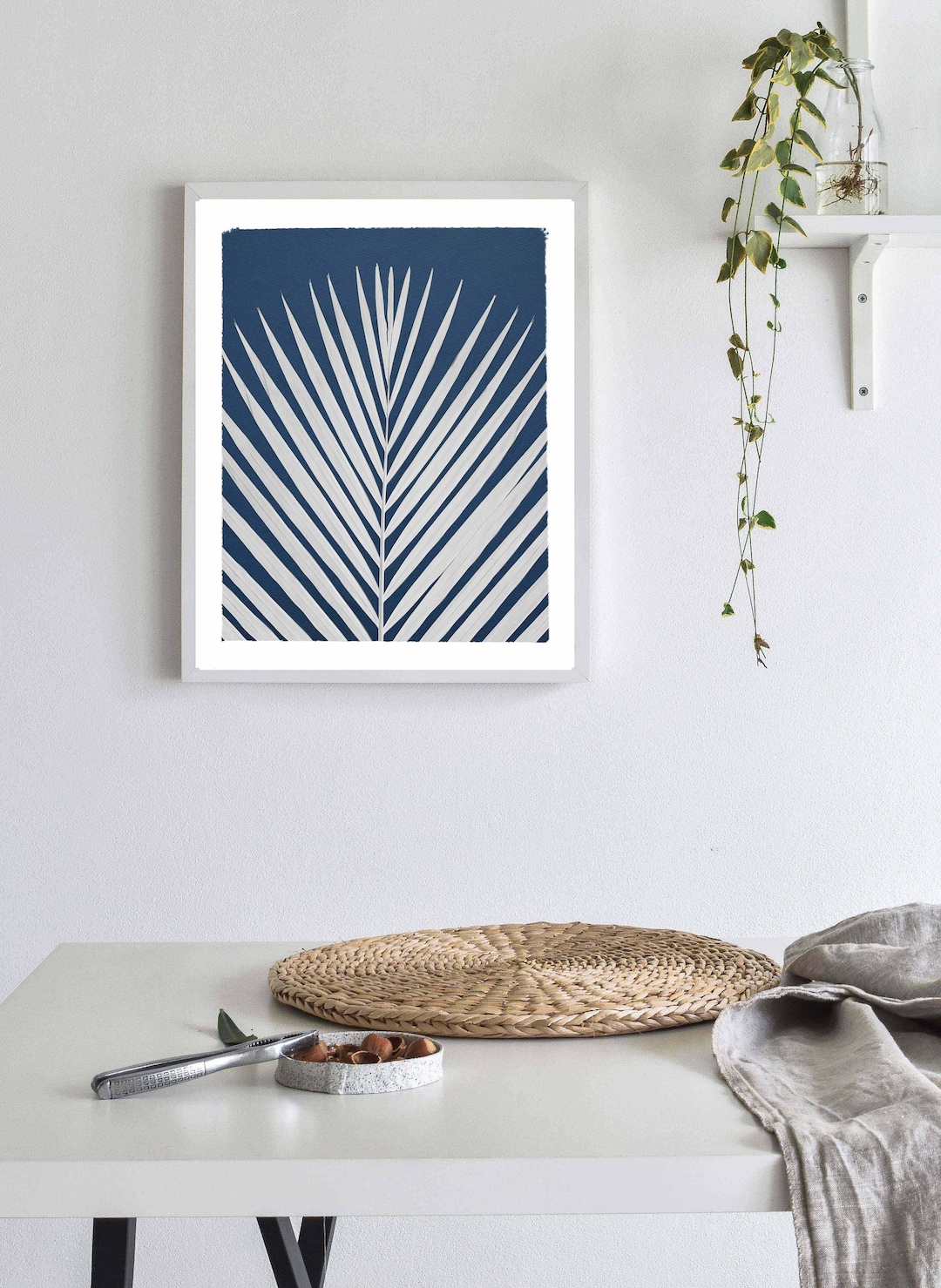 Cyanotype Botanical Print - Bamboo Leaves on Blue Background - Nature ...