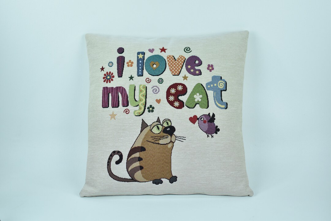 GOBELIN CUSHION COVER With Funny Cat Design for Living Room Sofa Sofa ...