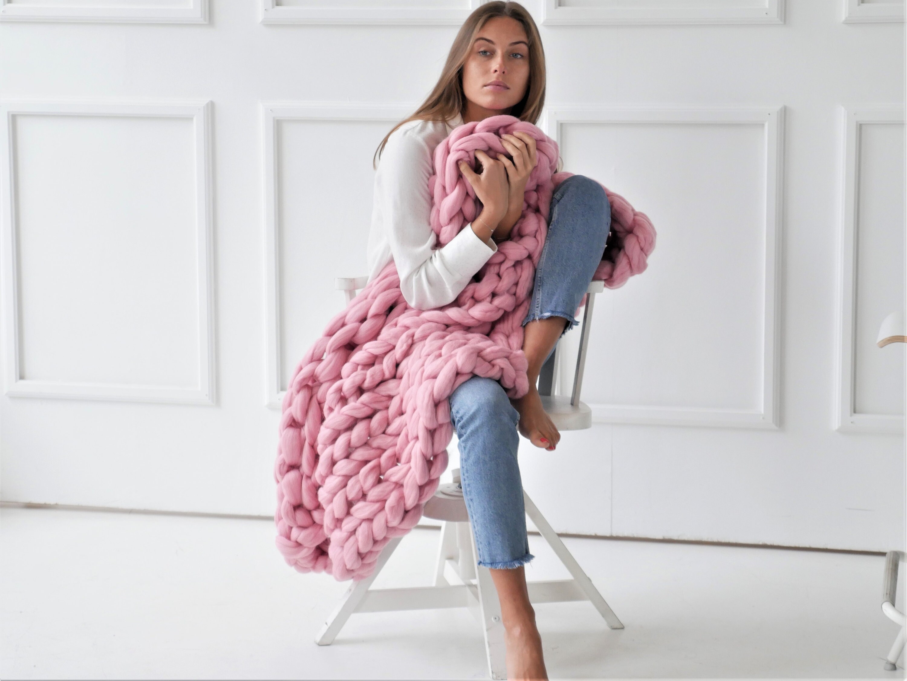 Chunky Knit Blanket Arm Knit Blanket Chunky Knit Throw Merino - Etsy UK