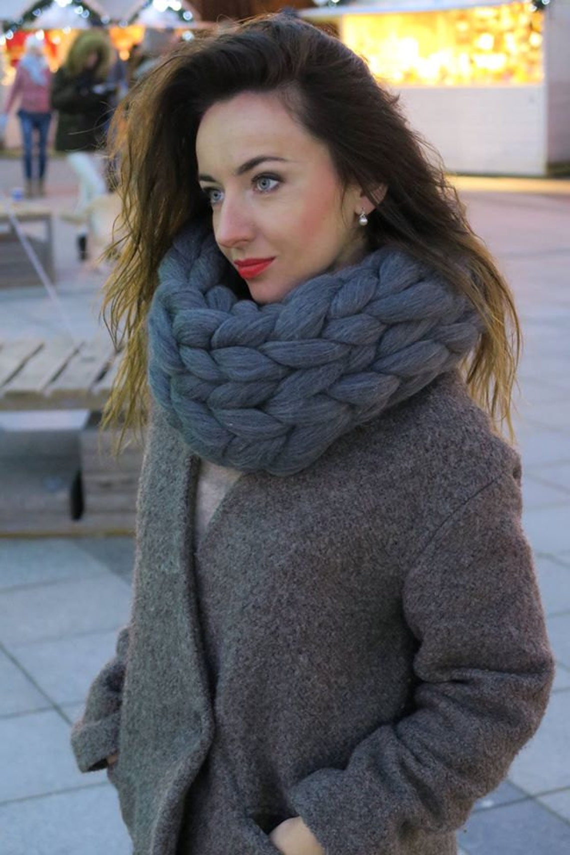 Chunky Knit Merino Wool Infinity Scarf - Handmade Winter Scarf - Etsy