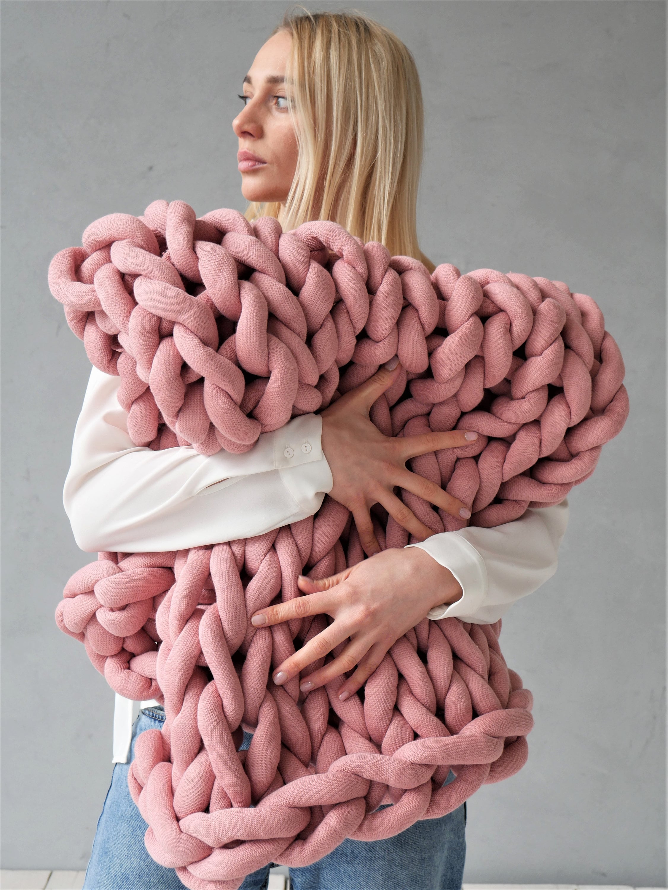 Giant Knit Throw: Luxurious Organic Cotton Chunky Blanket for Bedding ...