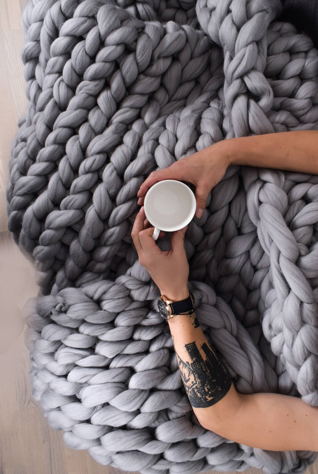 Chunky Knit Merino Wool Blanket: Arm Knit Throw, Home Decor - Etsy