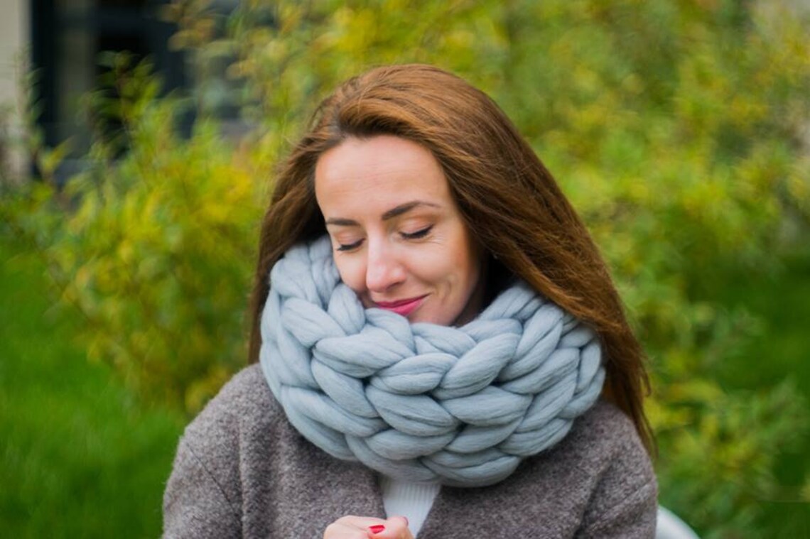 Chunky Knit Merino Wool Infinity Scarf - Handmade Winter Scarf - Etsy
