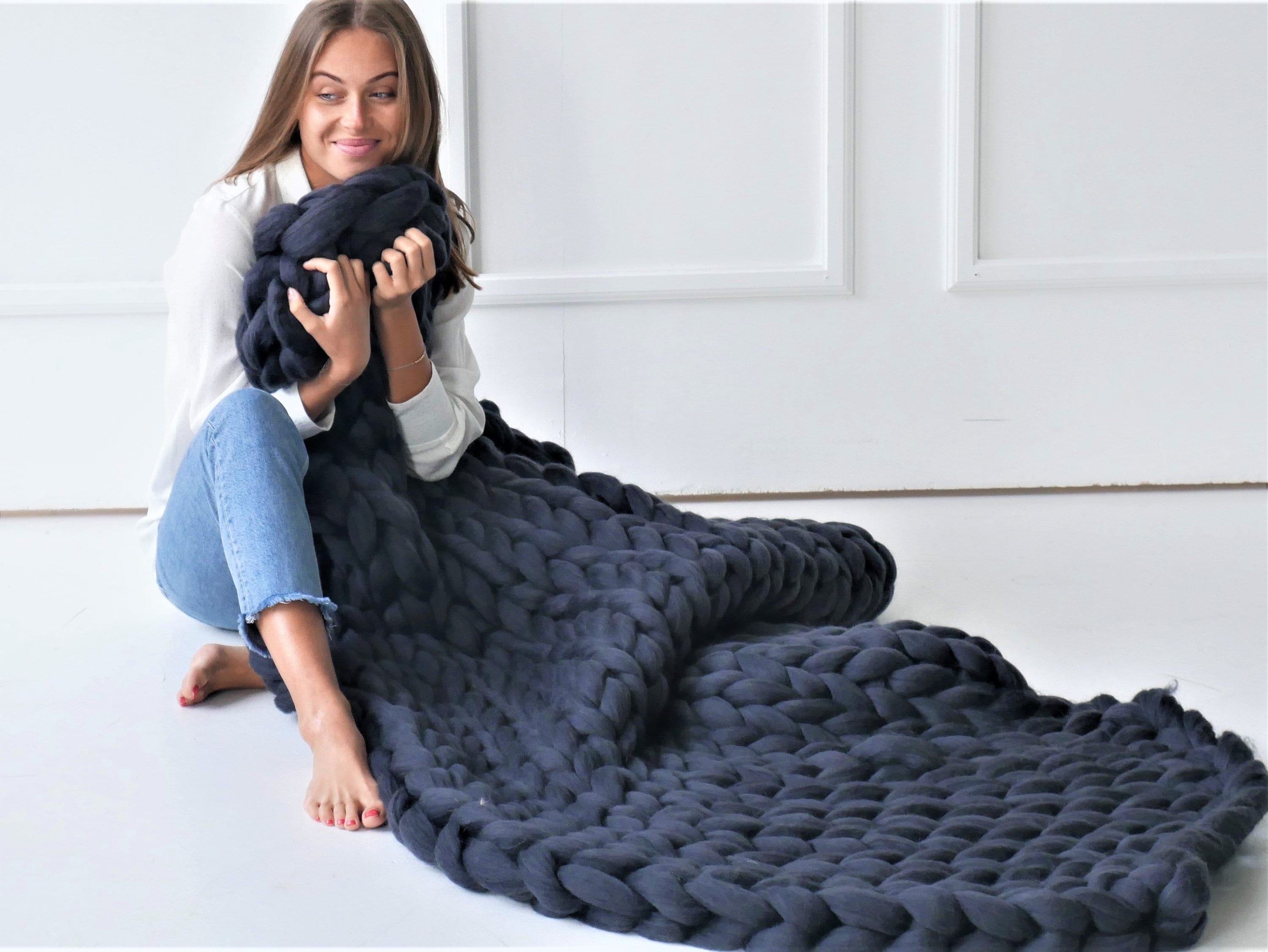 Chunky Knit Blanket Arm Knit Blanket Chunky Knit Throw Merino - Etsy UK