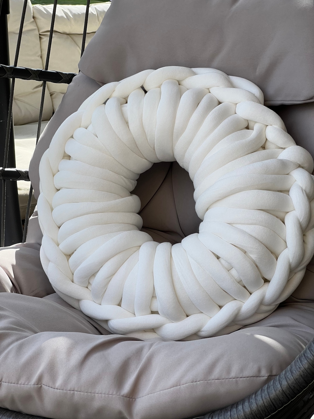 Chunky Knit Donut Pillow: 20" Vegan Cotton, Boho Home Decor Handmade ...