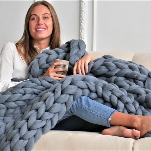 Giant Knit Blanket Chunky Knit Merino Wool Blanket Super Chunky Knit ...