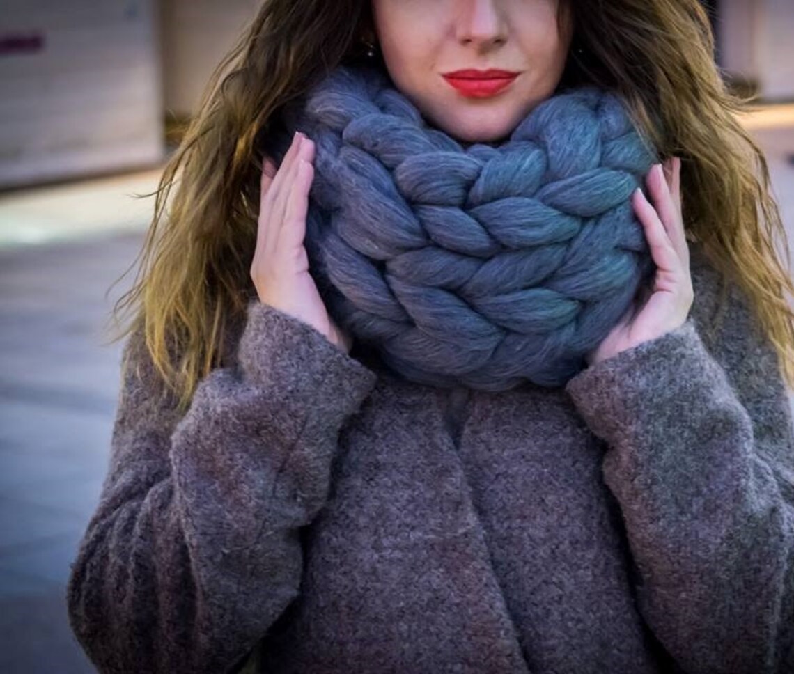 Chunky Knit Merino Wool Infinity Scarf - Handmade Winter Scarf - Etsy