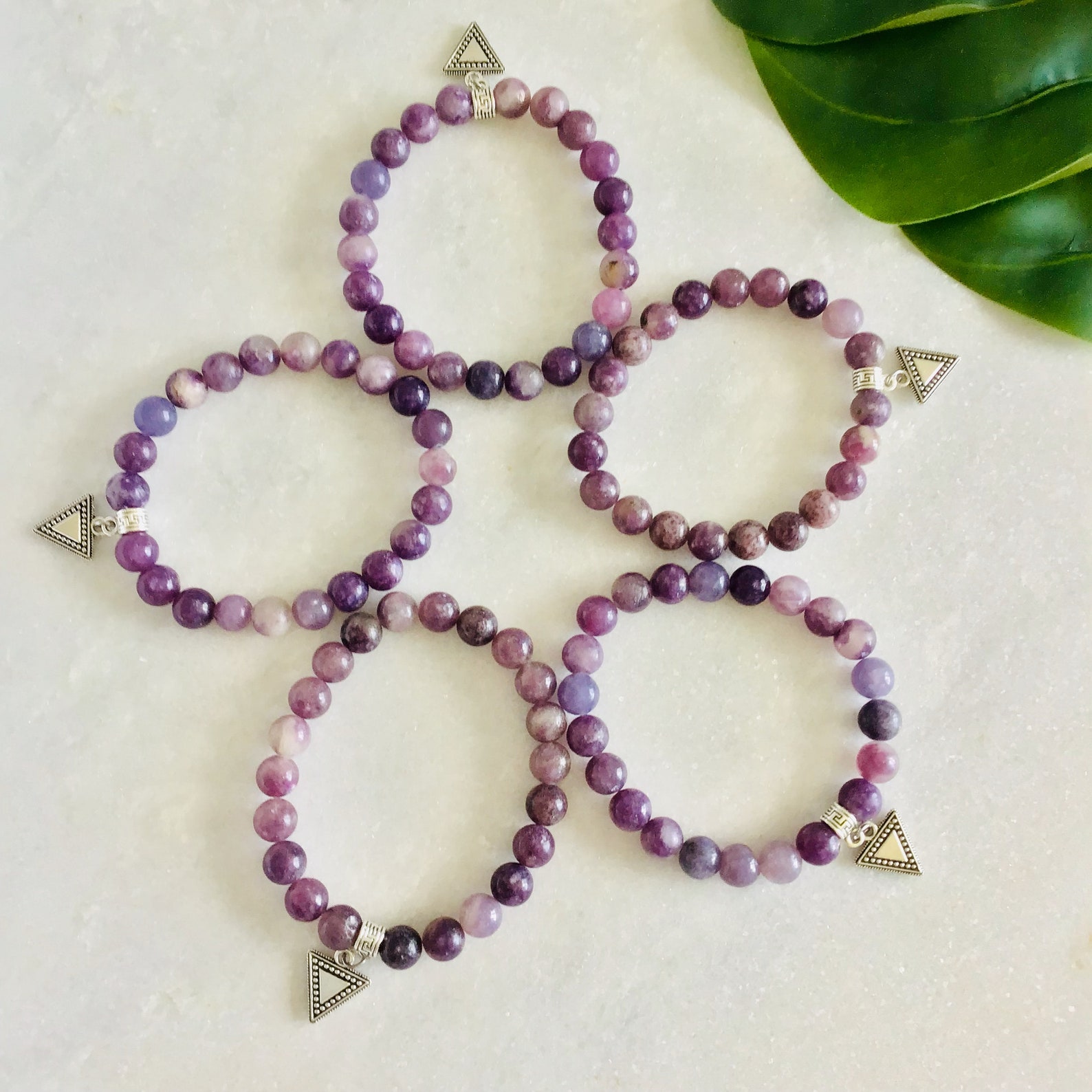 Lepidolite benefits bracelet lepidolite triangle charm | Etsy