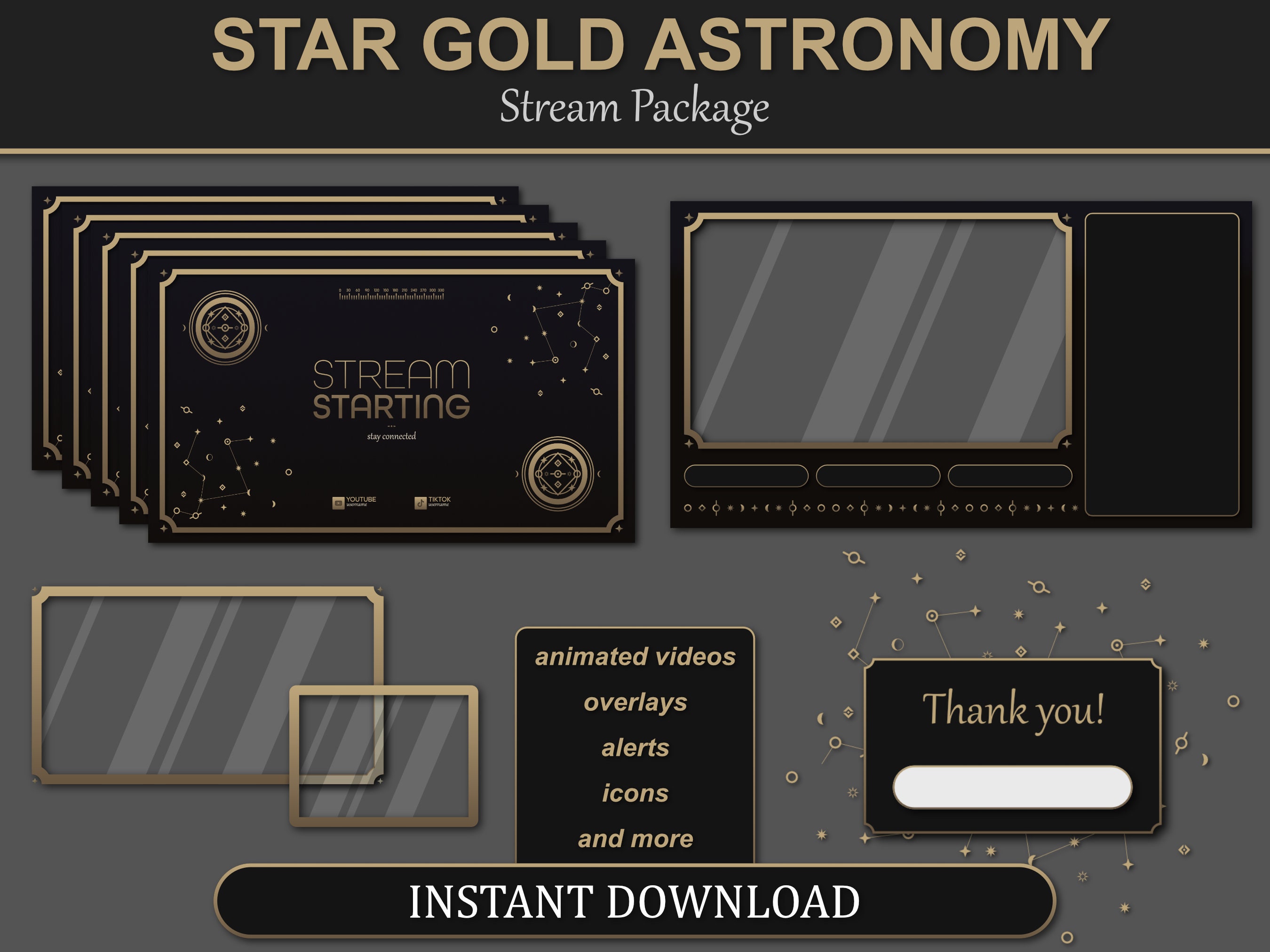 Star Gold Astronomy Twitch Overlays Animated Stream Package videos ...