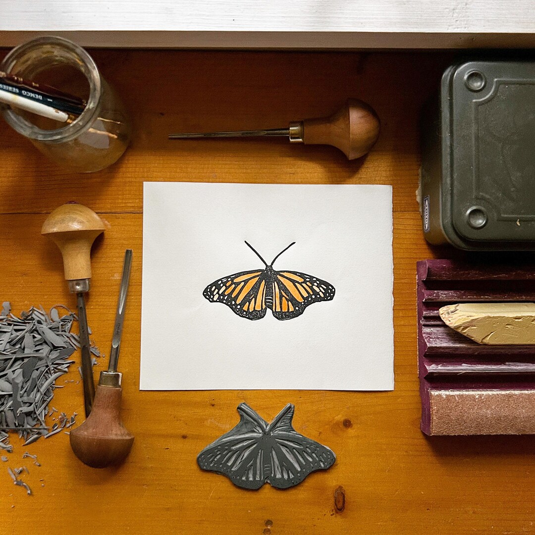 Monarch Print, Monarch Butterfly, Monarch Artwork, Linocut, Lino Print ...