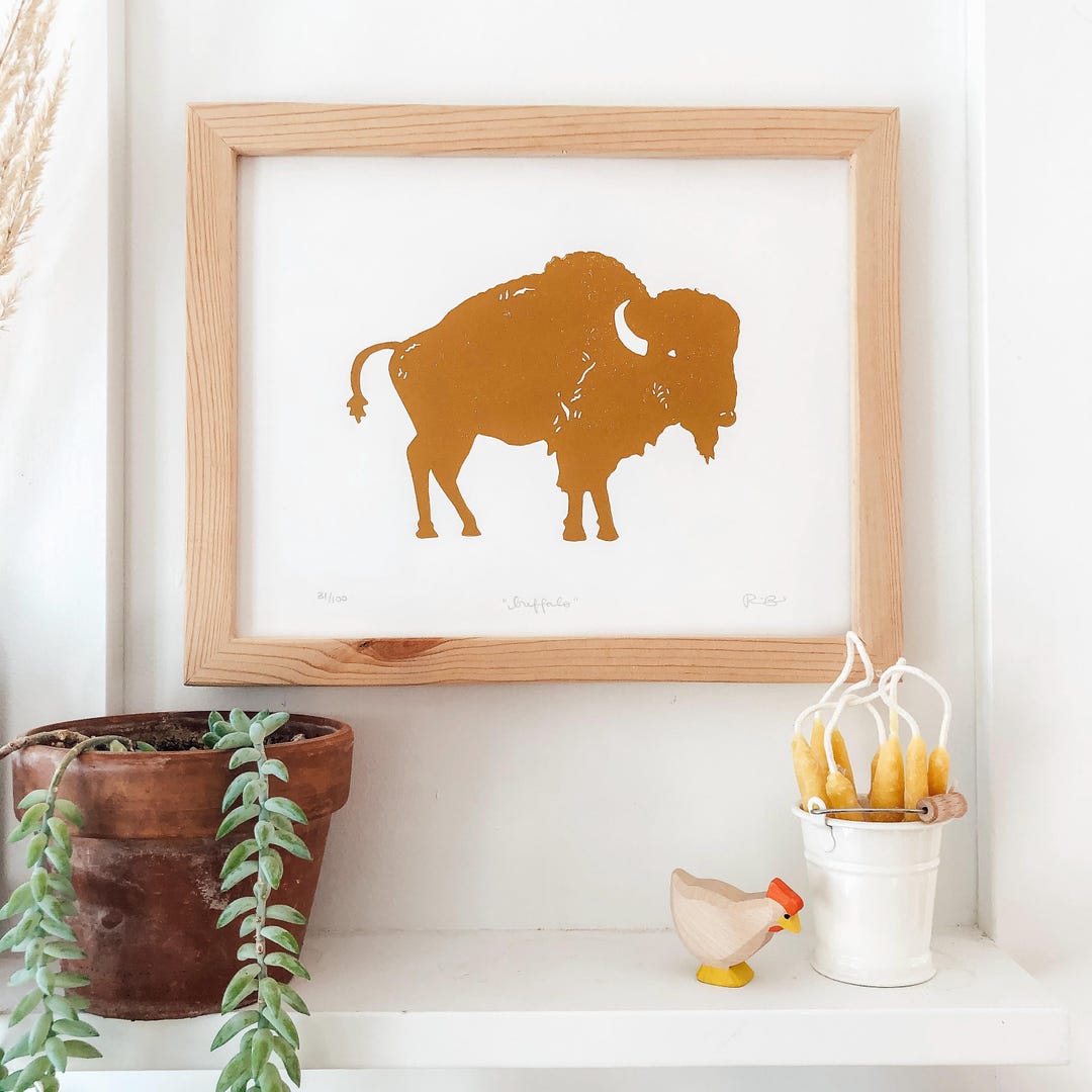 Buffalo Print, Linocut Print, Modern Kids Art, Original Art Print ...