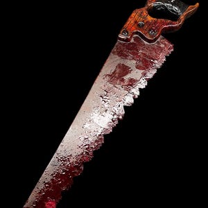 Vintage Saw Movie Prop PU, Bloody Hand Saw Horror Sawtooth Blade ...