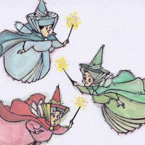 Sleeping Beauty Print Three Good Fairies Flora Fauna - Etsy