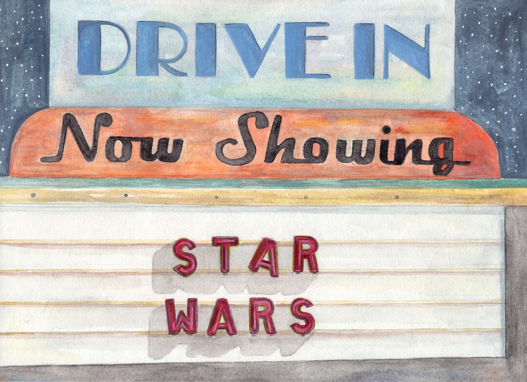 Star Wars Drive in Movie Theatre 8 X 10 Art Print, Wall Print Comic Con ...