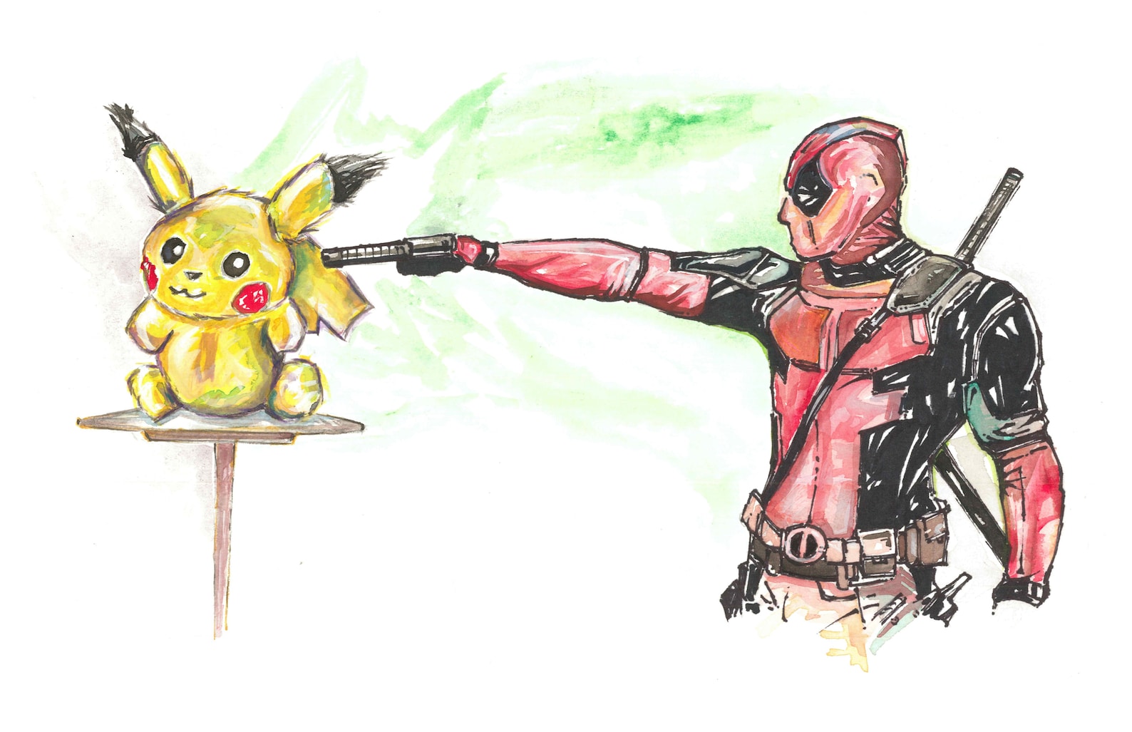 DEADPOOL FIGHTS PIKACHU Fine Art 8" X 10" Print Fun Mashup Pokemon Wall ...