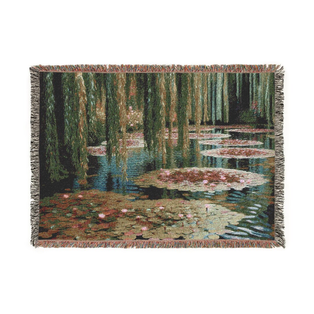 Pond Weeping Willows Lily Pads Lotus Flowers Woven Tapestry Quilt ...