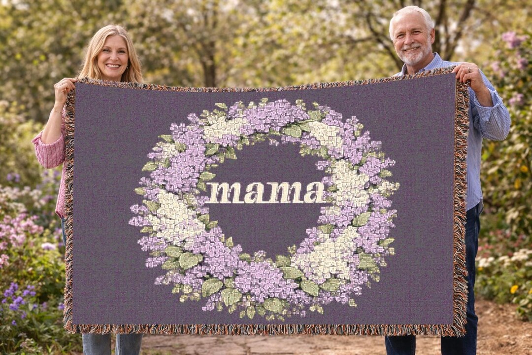 Personalizable Lilacs Wreath Floral Woven Tapestry Blanket, Purple ...