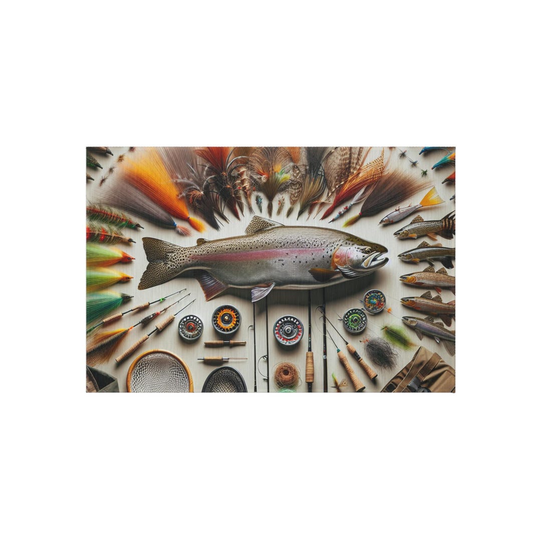 Trout Fishing Outdoor Rug, Bohemian Patio Decor, Fly Fish Enthusiast ...