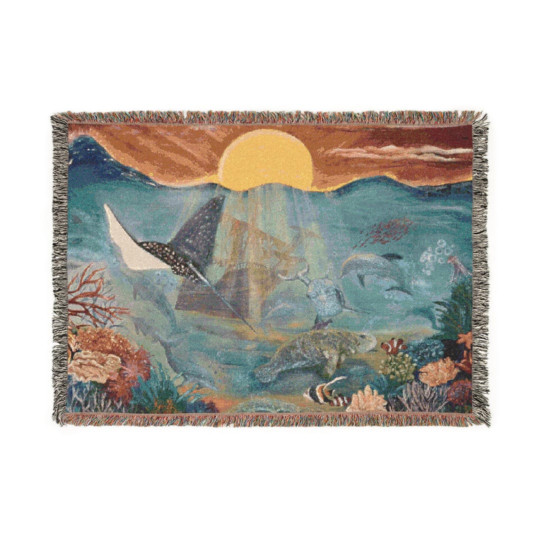 Cozy Woven Blanket Quilt Under the Sea With Dolphins Stingray and ...