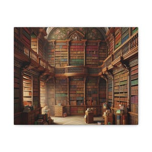Library Wall Art Canvas, Elegant Home Decor, Book Lovers Gift, Vintage ...