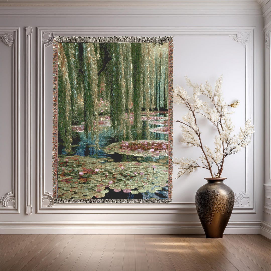 Artistic Pond Weeping Willows Lily Pads Lotus Woven Tapestry Quilt ...