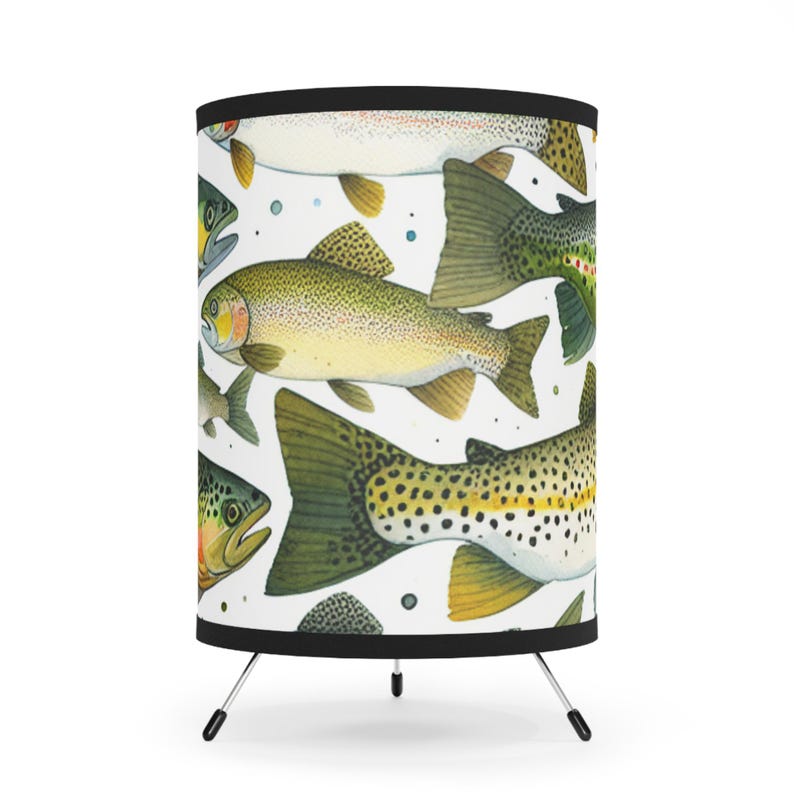 Trout Fishing Fish Tripod Lamp Shade, Night Light Modern Rustic Decor ...