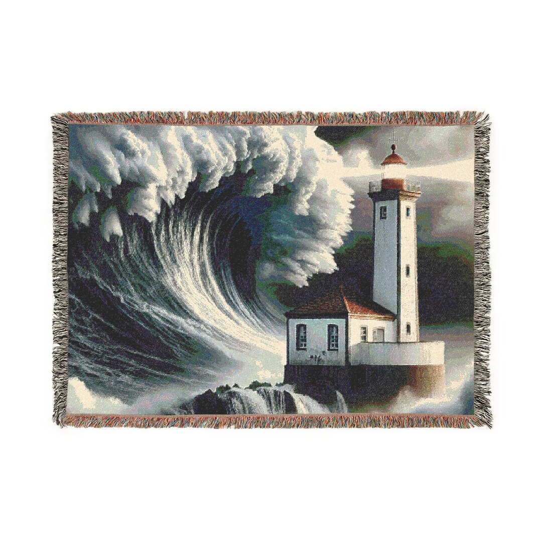 Ocean Waves Lighthouse Woven Blanket | Cozy Throw, Nautical Decor ...