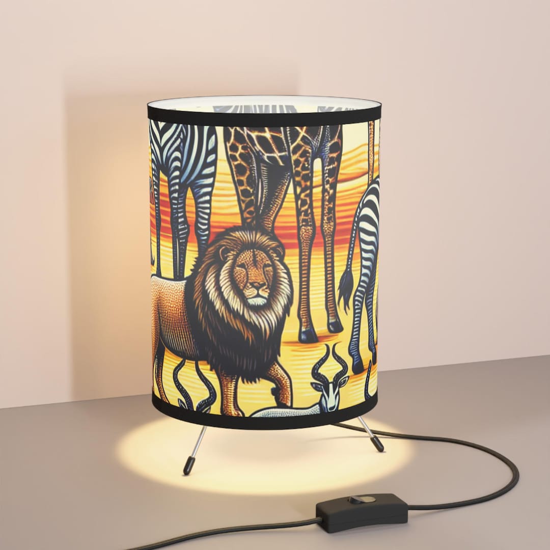 Serengeti Wild Animals Lion Tripod Lamp, Boho Desk Table Decor, Home ...