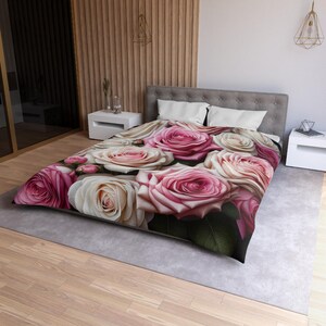 Pink White Roses Duvet Cover Shabby Chic Decorative Victorian Queen ...
