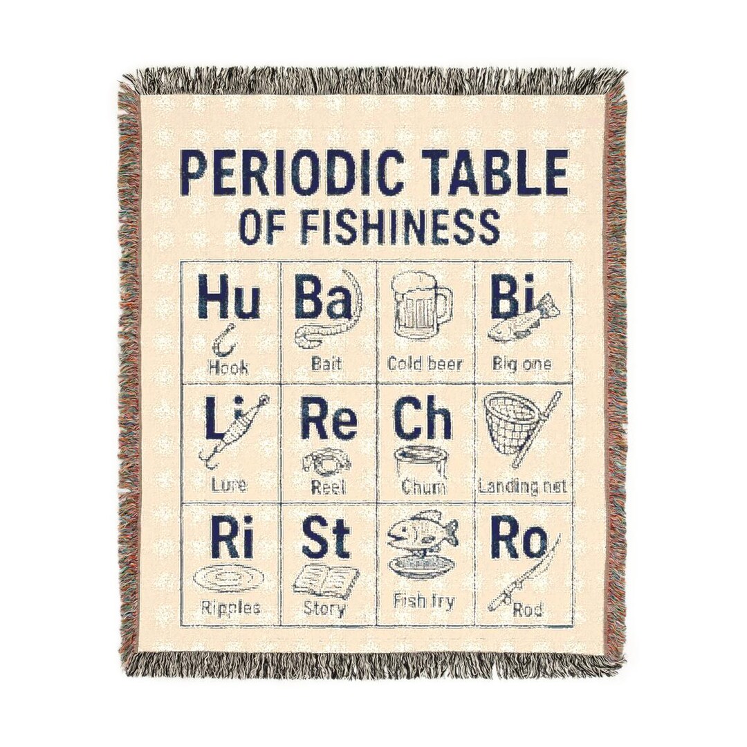 Fish Artisan Fly Fishing Periodic Table Woven Blanket Humorous Home ...