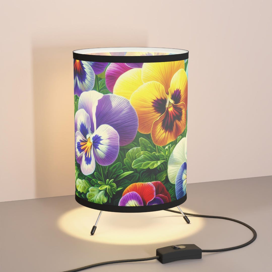 Pansies Tripod Lamp, Colorful Cottagecore Flower Desk Table Decor ...