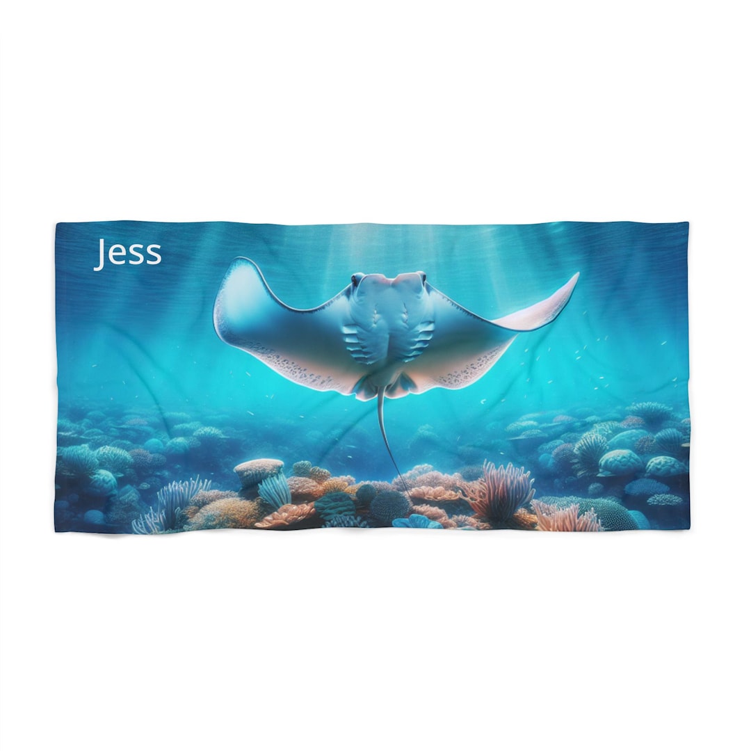 Stingray Waves Ocean Sea Cotton Beach Towel, High Quality Gift for Pool ...
