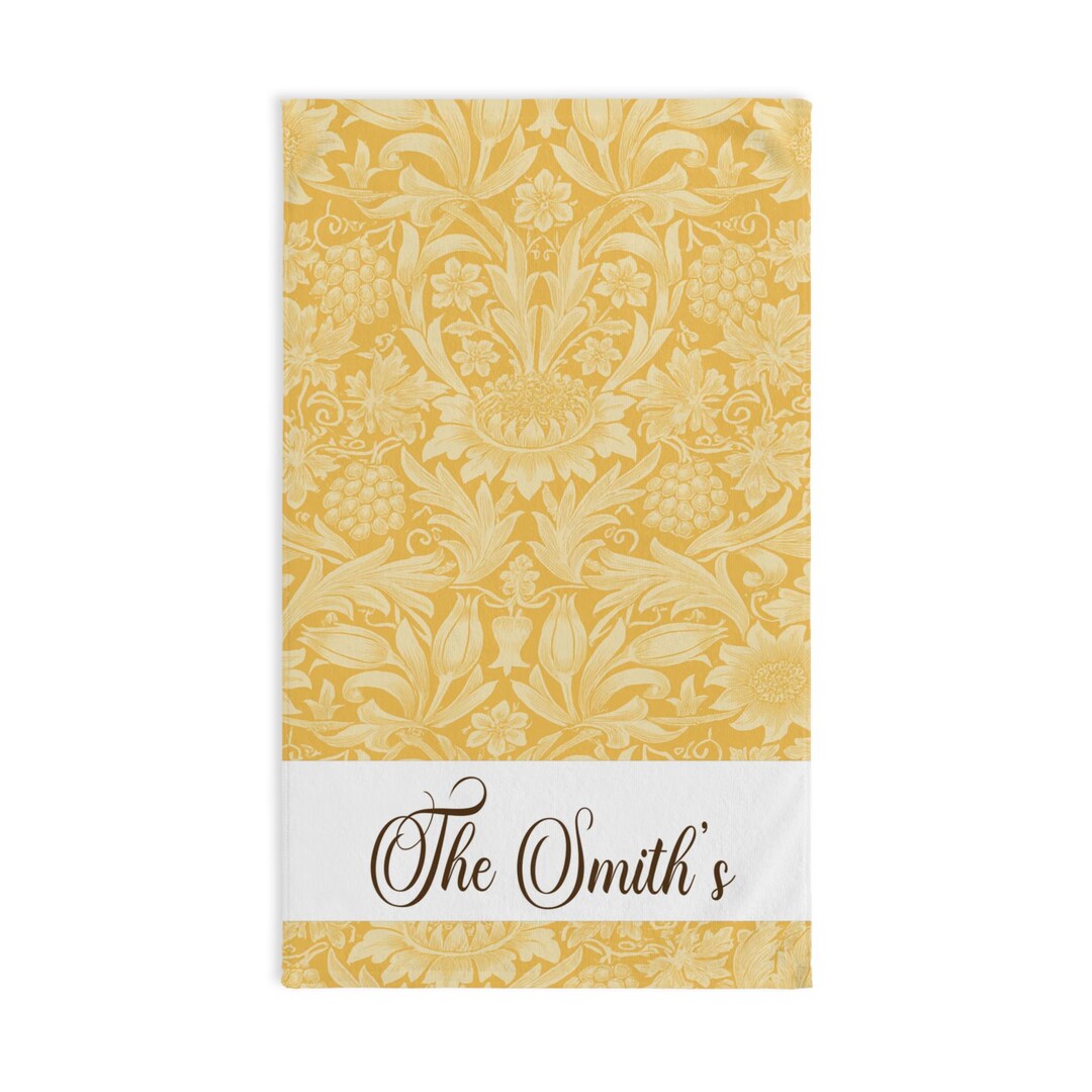 Custom Name William Morris Vintage Yellow Floral Pattern Hand Towel ...