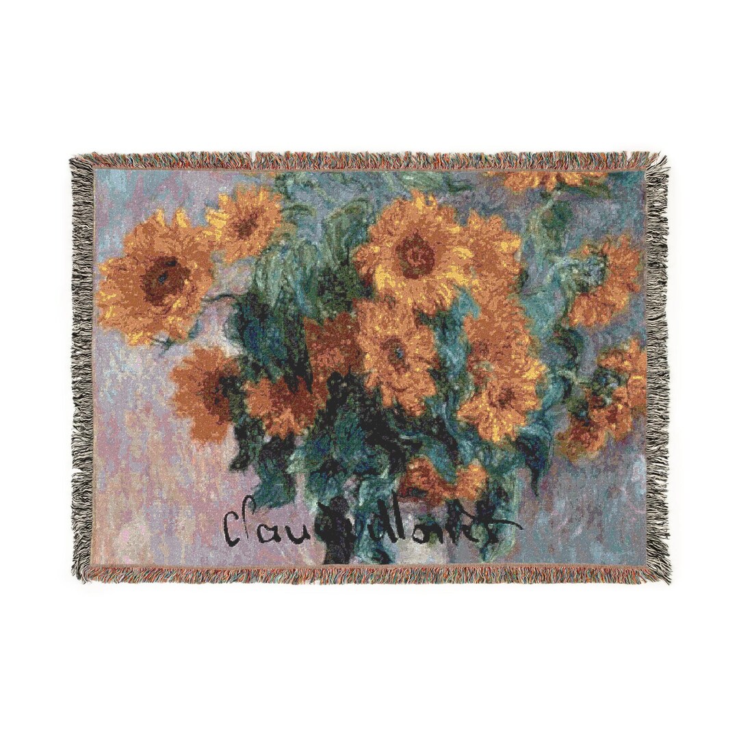 Classic Monet Art Sunflowers Bouquet Woven Tapestry Quilt Blanket ...