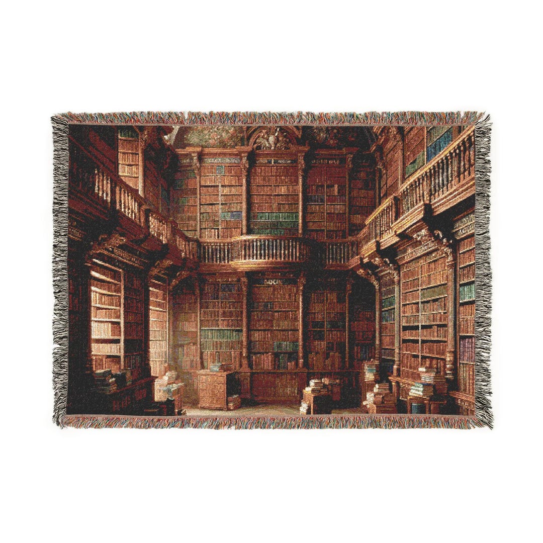 Vintage Library Woven Blanket, Cozy Home Decor, Book Lover Gift, Home ...