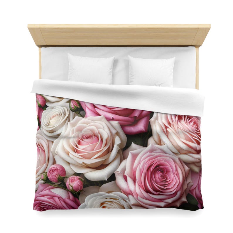 Pink White Roses Duvet Cover Shabby Chic Decorative Victorian Queen ...