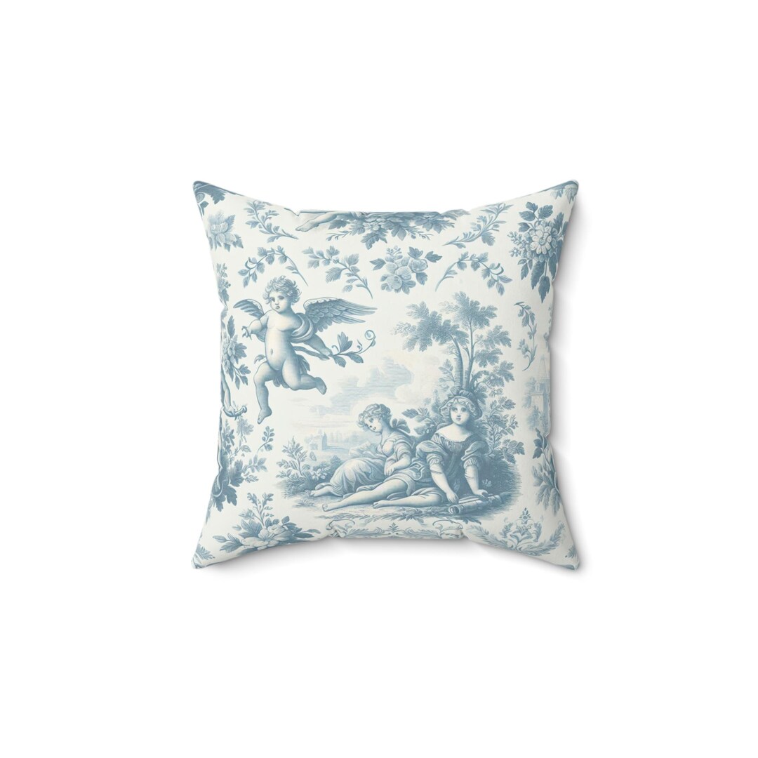 Blue French Toile Floral Throw Pillow Decorative Cushion Lumbar ...