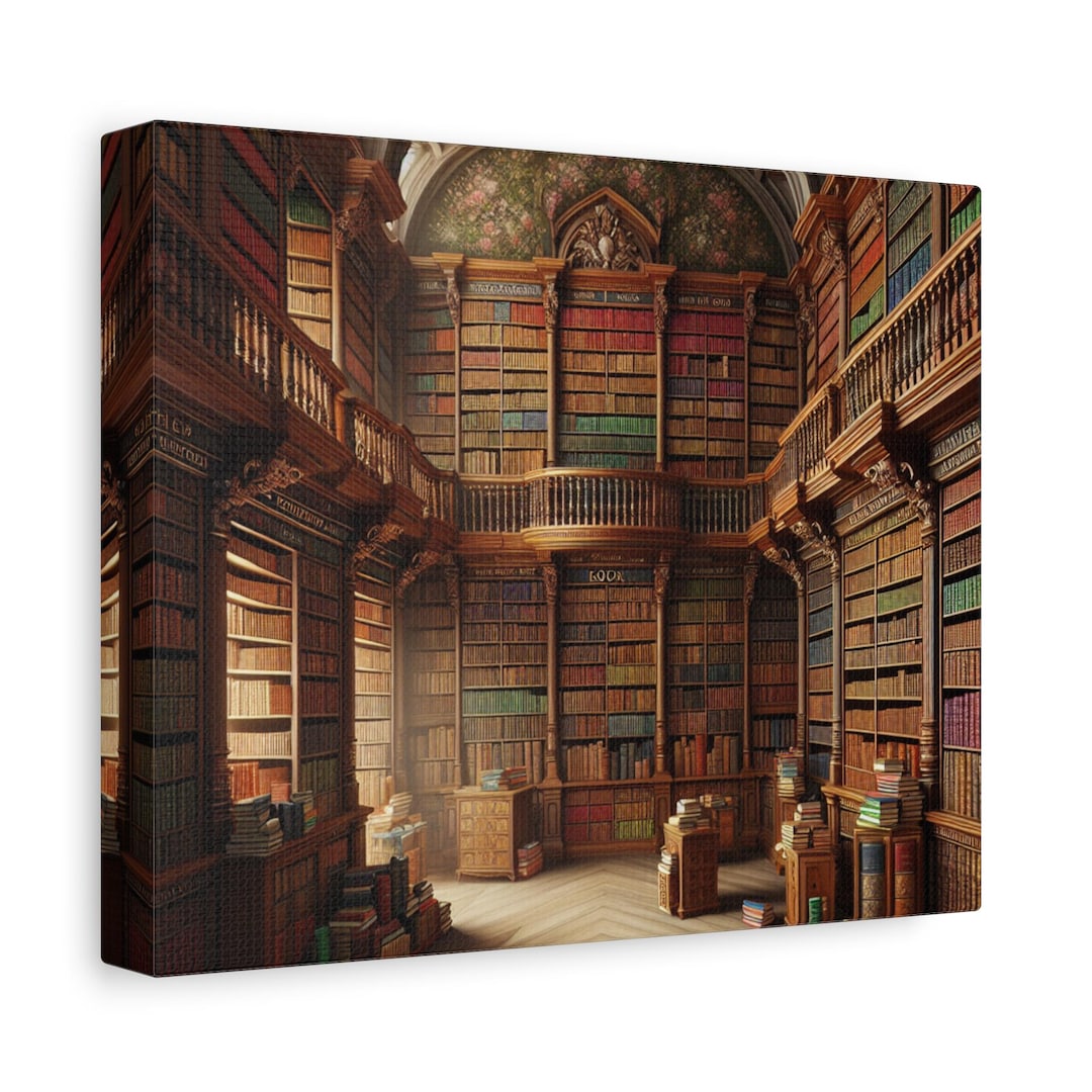 Library Wall Art Canvas, Elegant Home Decor, Book Lovers Gift, Vintage ...