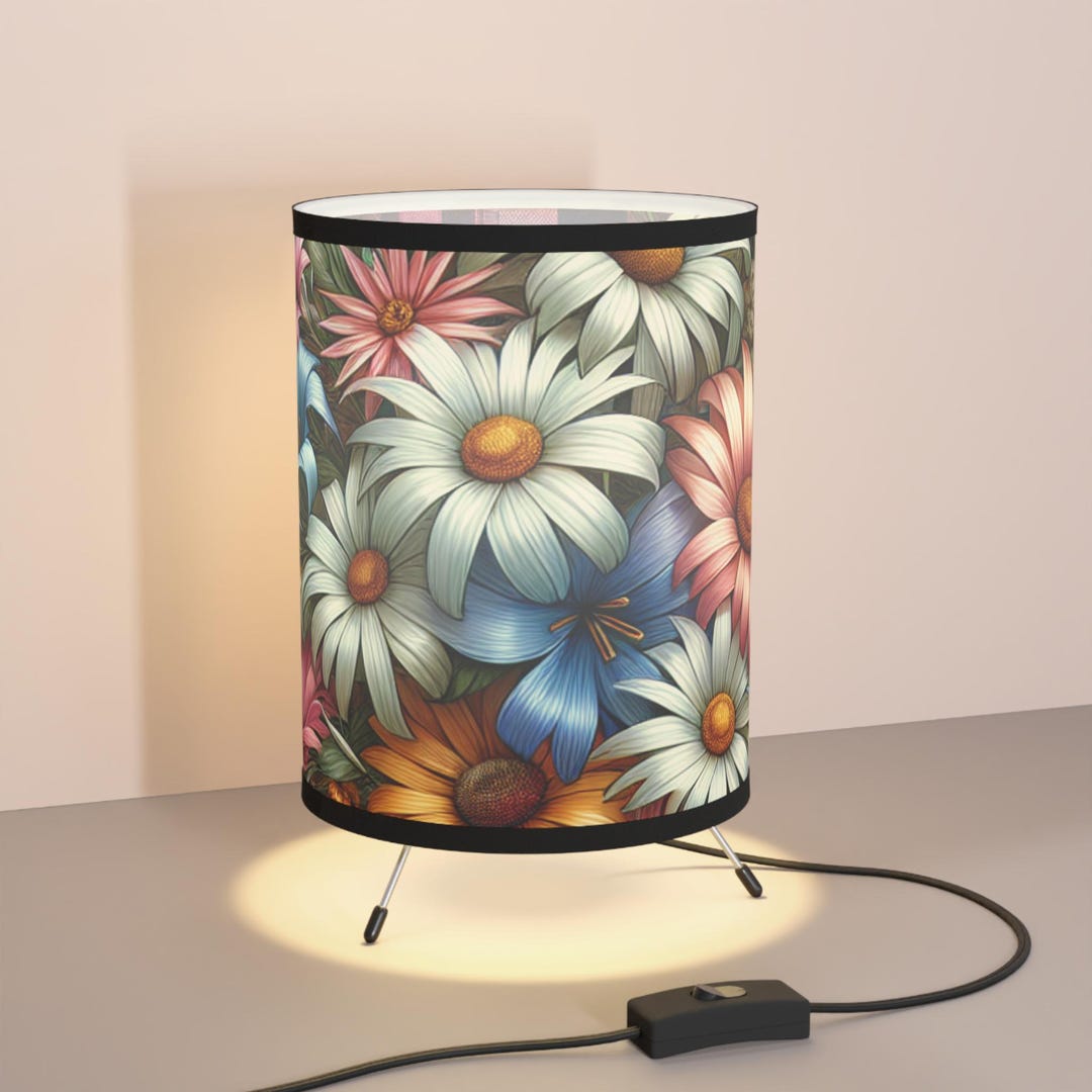 Pastels Floral Plaid Tripod Lamp, Cottagecore Flower Desk Table Decor ...
