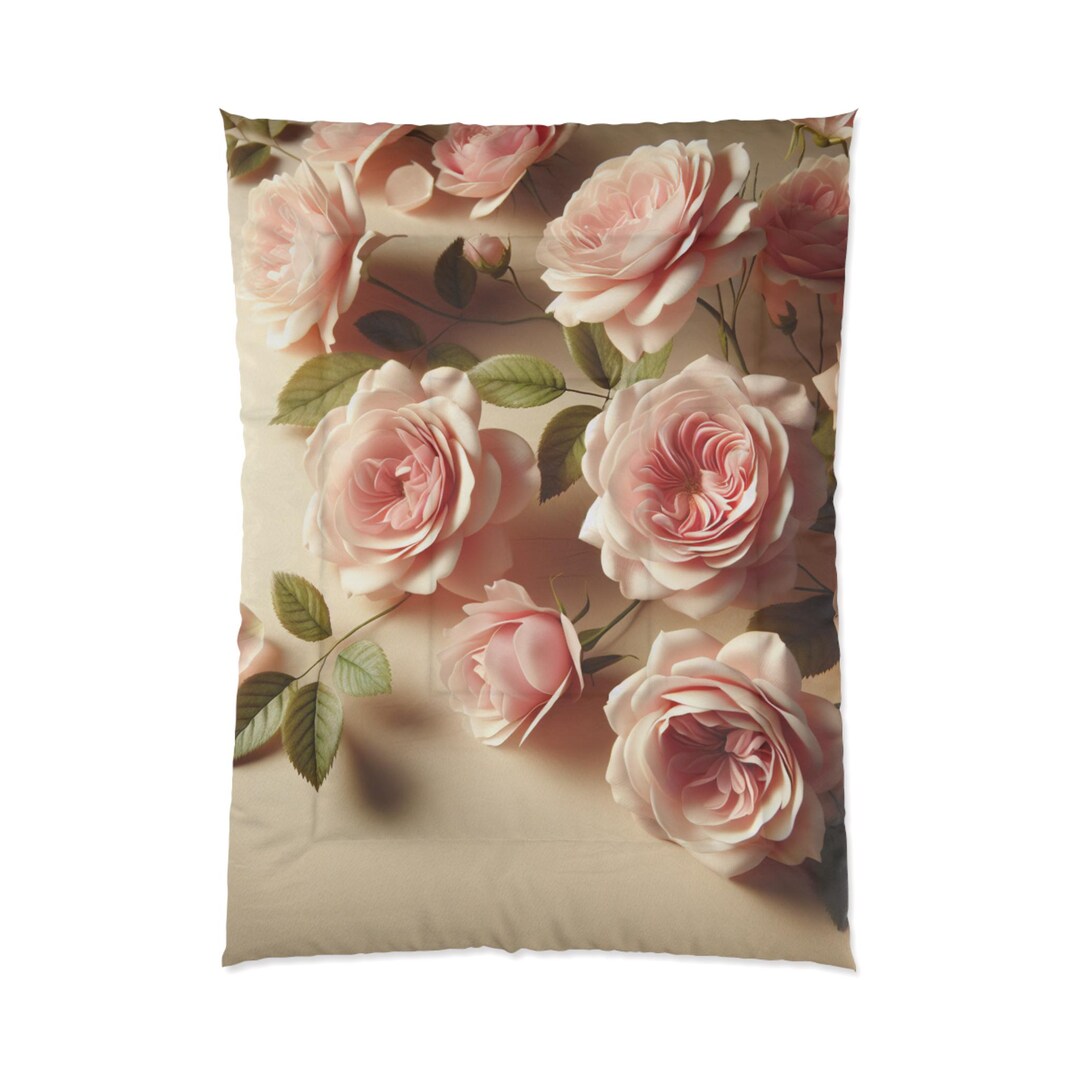 Elegant Pink Rose Comforter Set Separates Romantic Floral Style Bedding ...