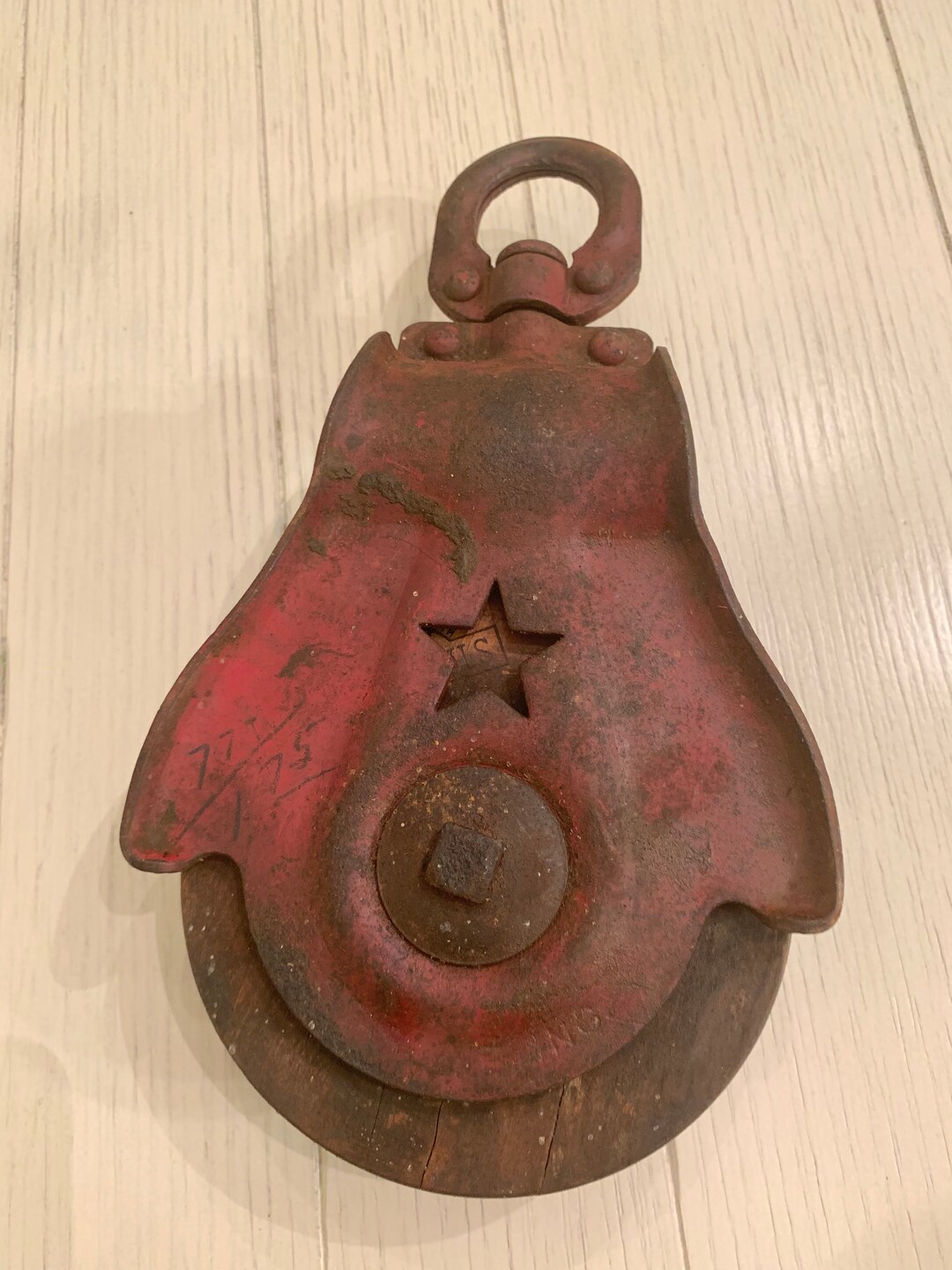 Iron Pulley, Large Antique Pulley,original Red Paint, Star Cutout ...