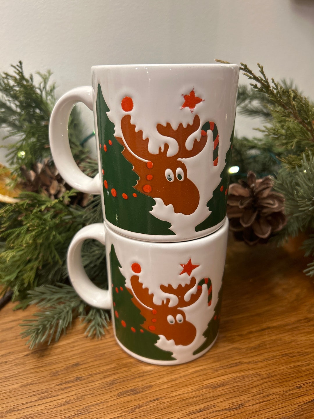 Waechtersbach Vintage Christmas Moose Mugs,pair Christmas Mugs, Vintage ...