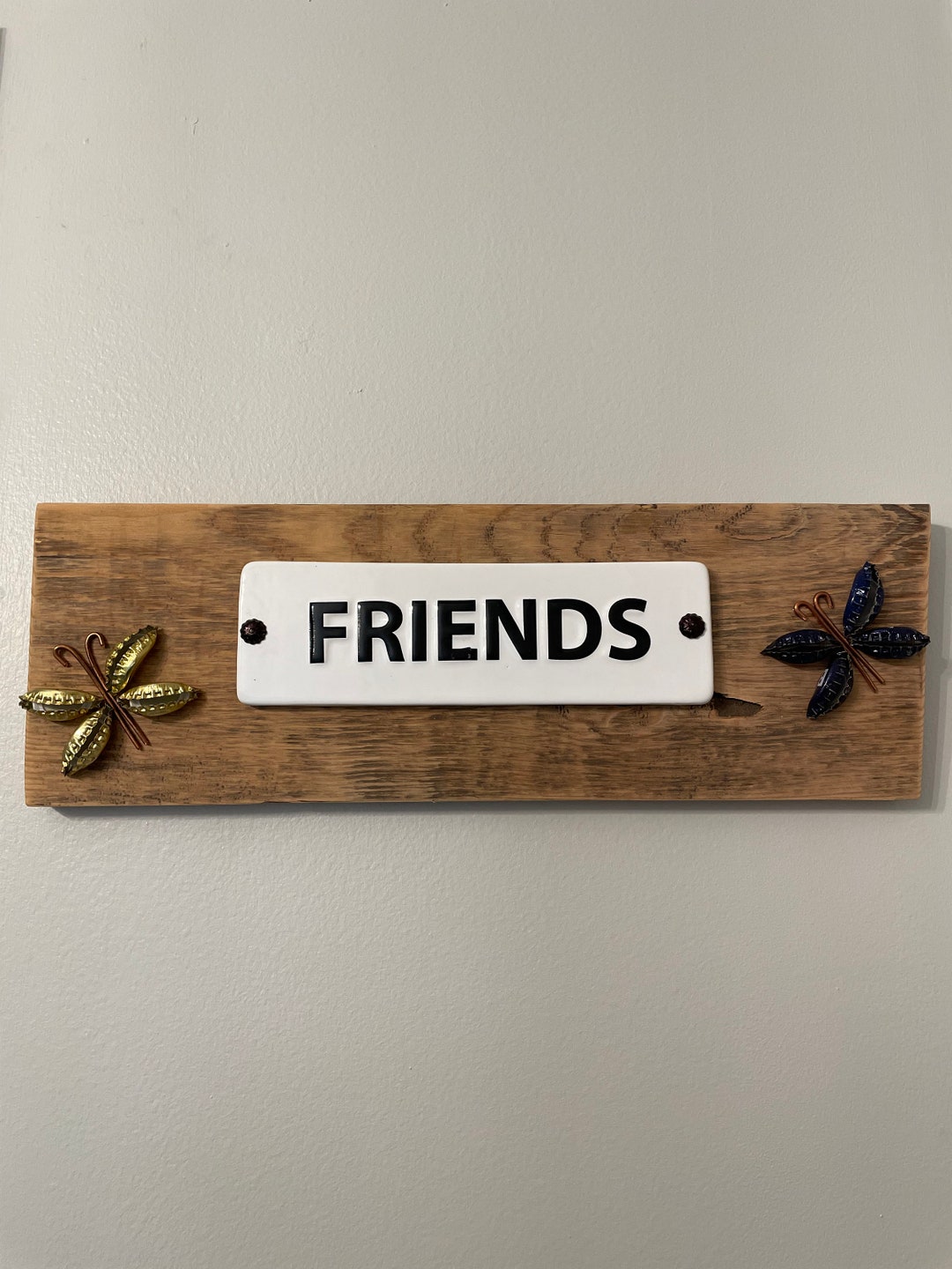 Pallet Wood 'friends' Wall Decor: Ceramic & Bottle Cap Butterflies - Etsy
